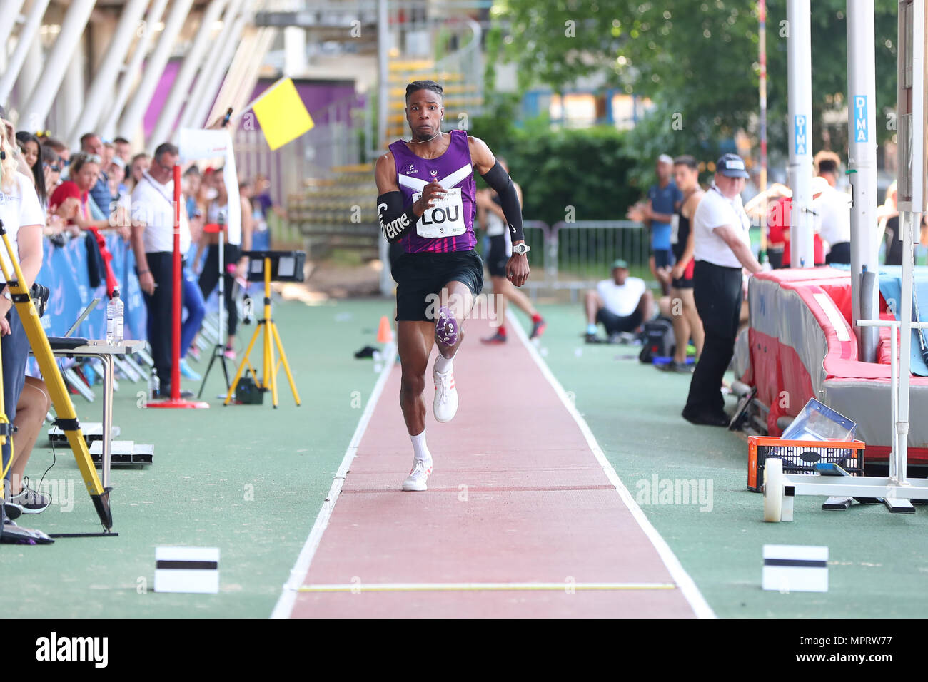 Loughborough, England, 20th, May, 2018. Reynold Banigo competing in the ...