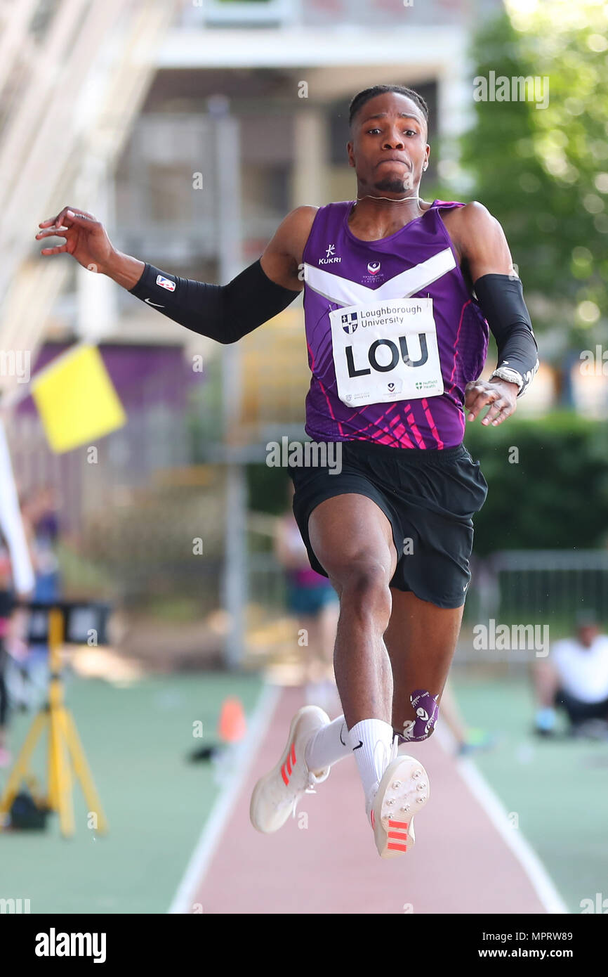 Loughborough, England, 20th, May, 2018. Reynold Banigo competing in the ...