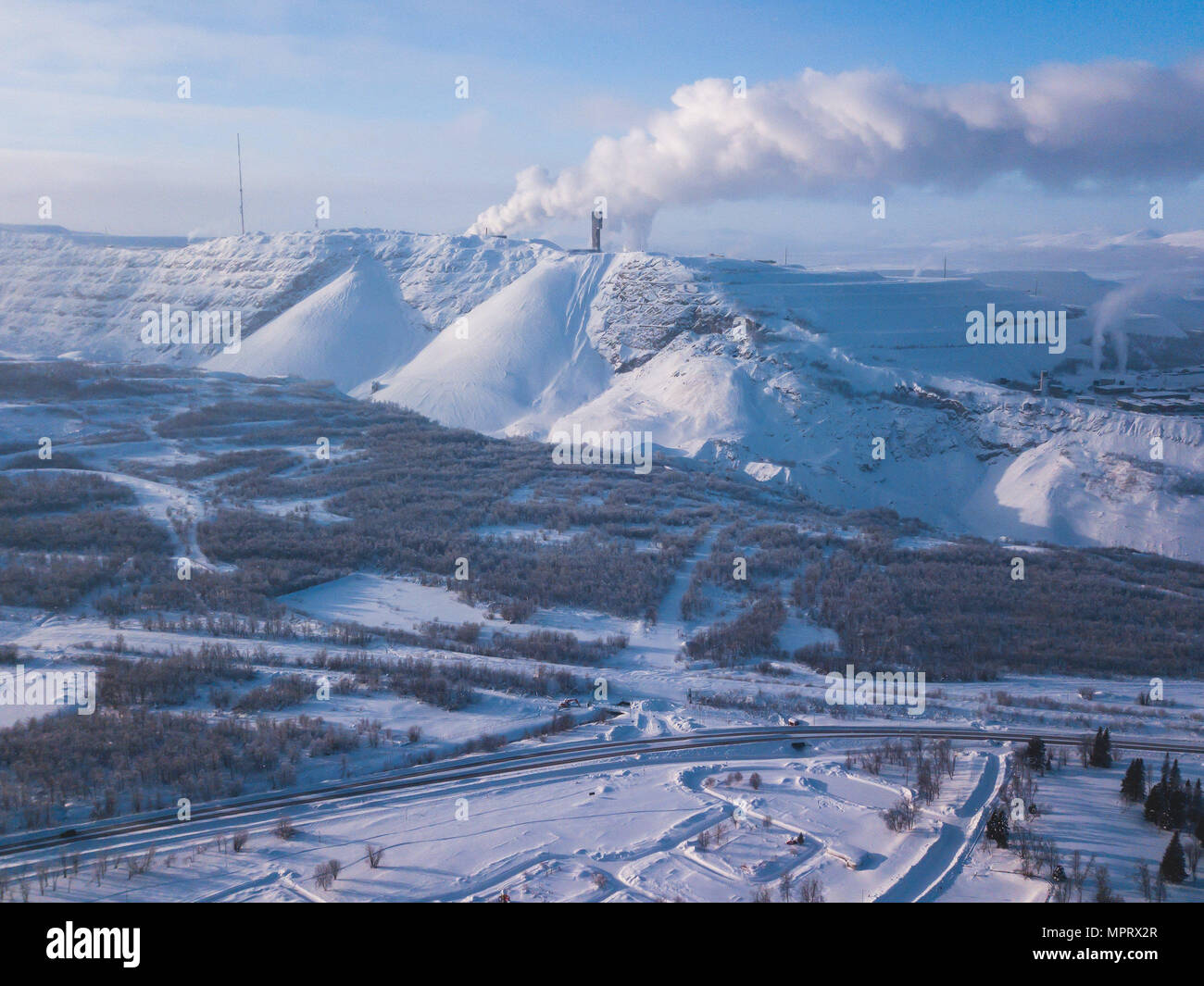 Aerial winter view of Kiruna, the northernmost town in Sweden, province ...