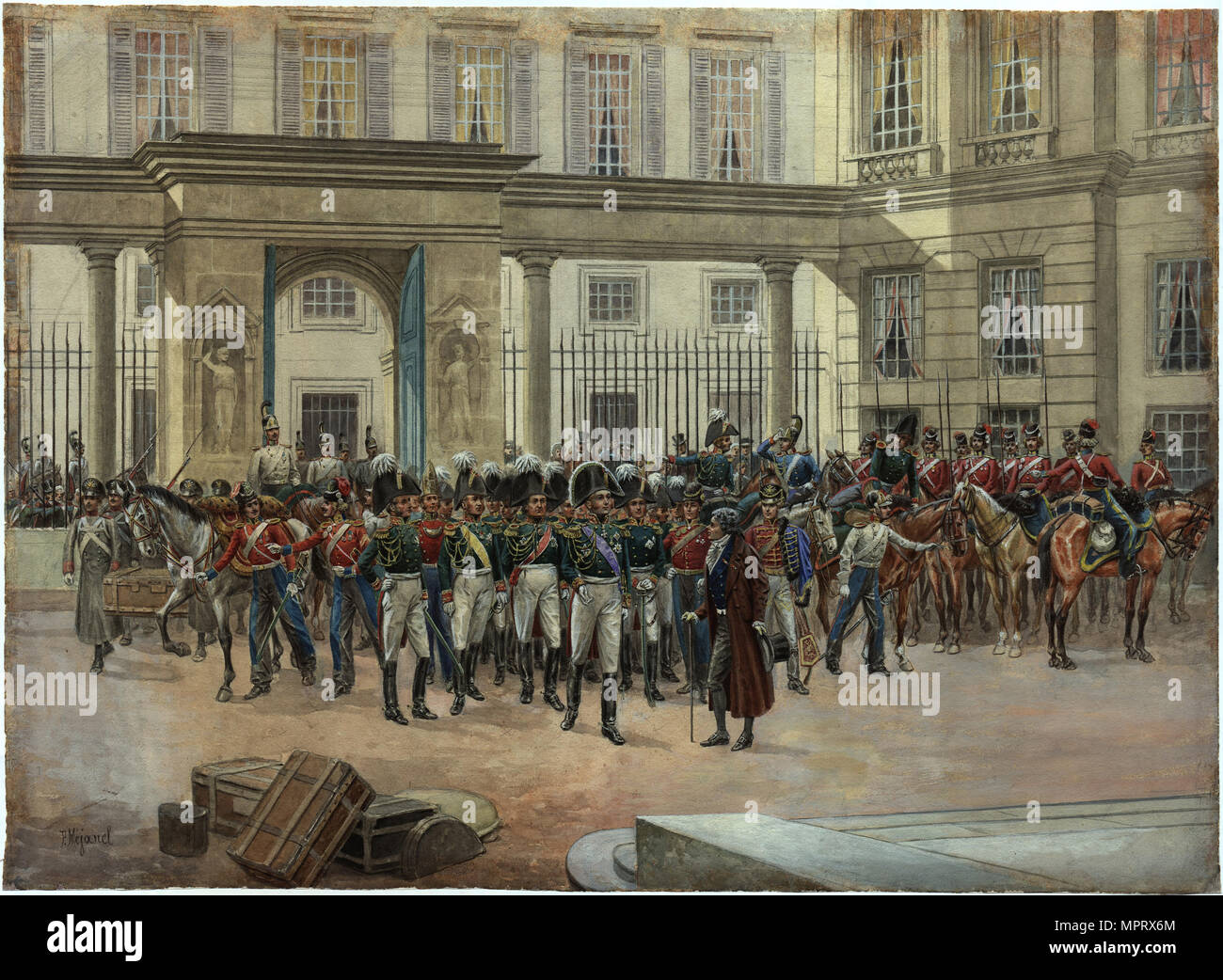 Emperor Alexander I in the courtyard of the Talleyrand's house in Paris ...