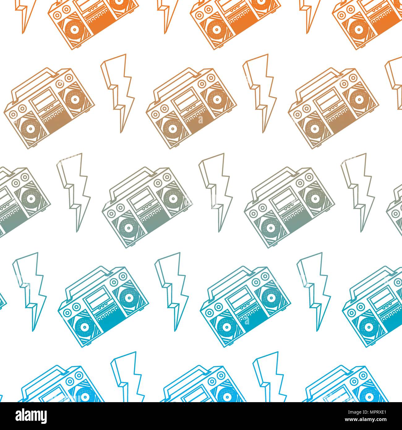 degraded line retro radio technology and thunder weather background ...