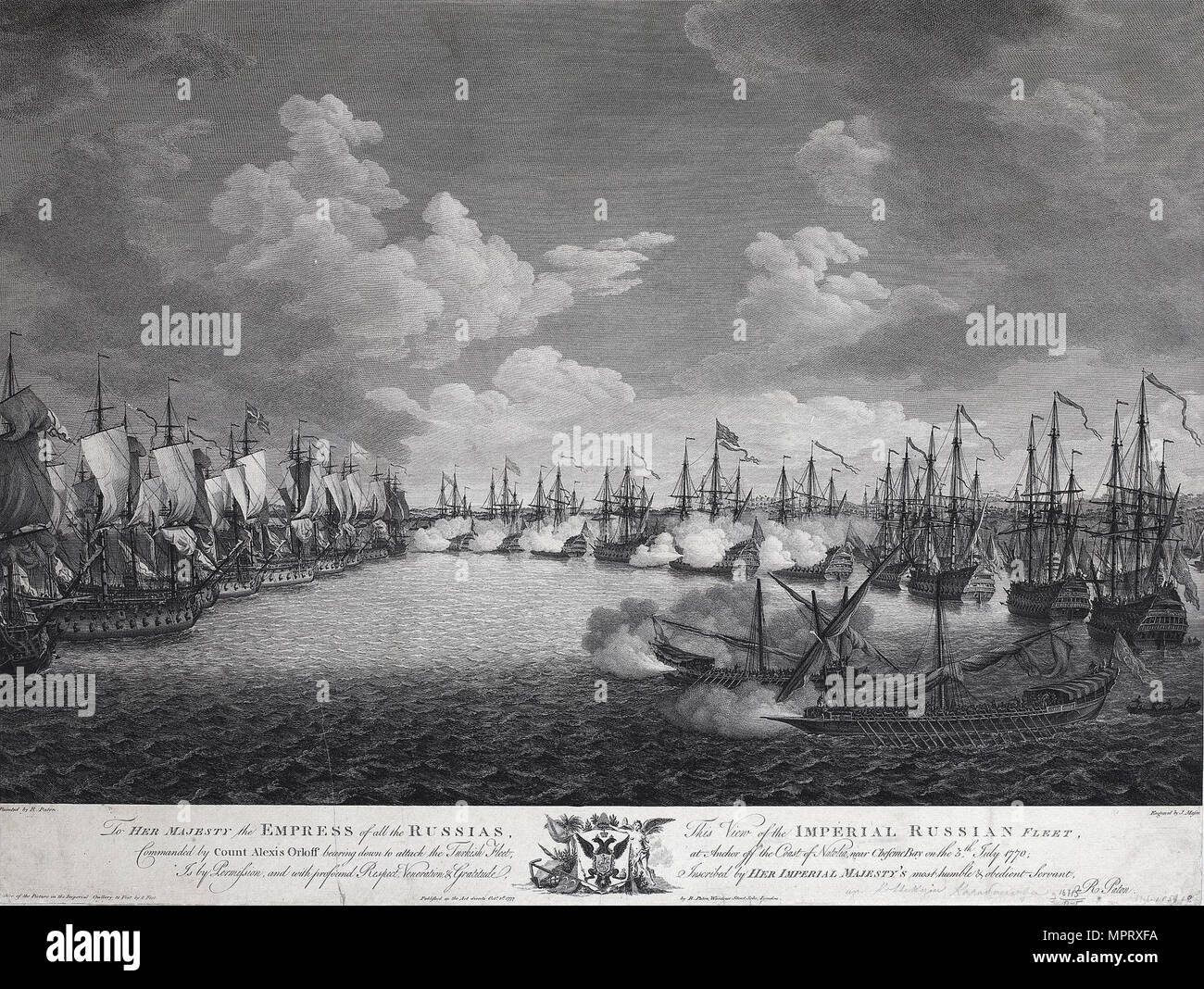 Russian and Turkish fleet before the Battle of Chesma on July 5, 1770 ...