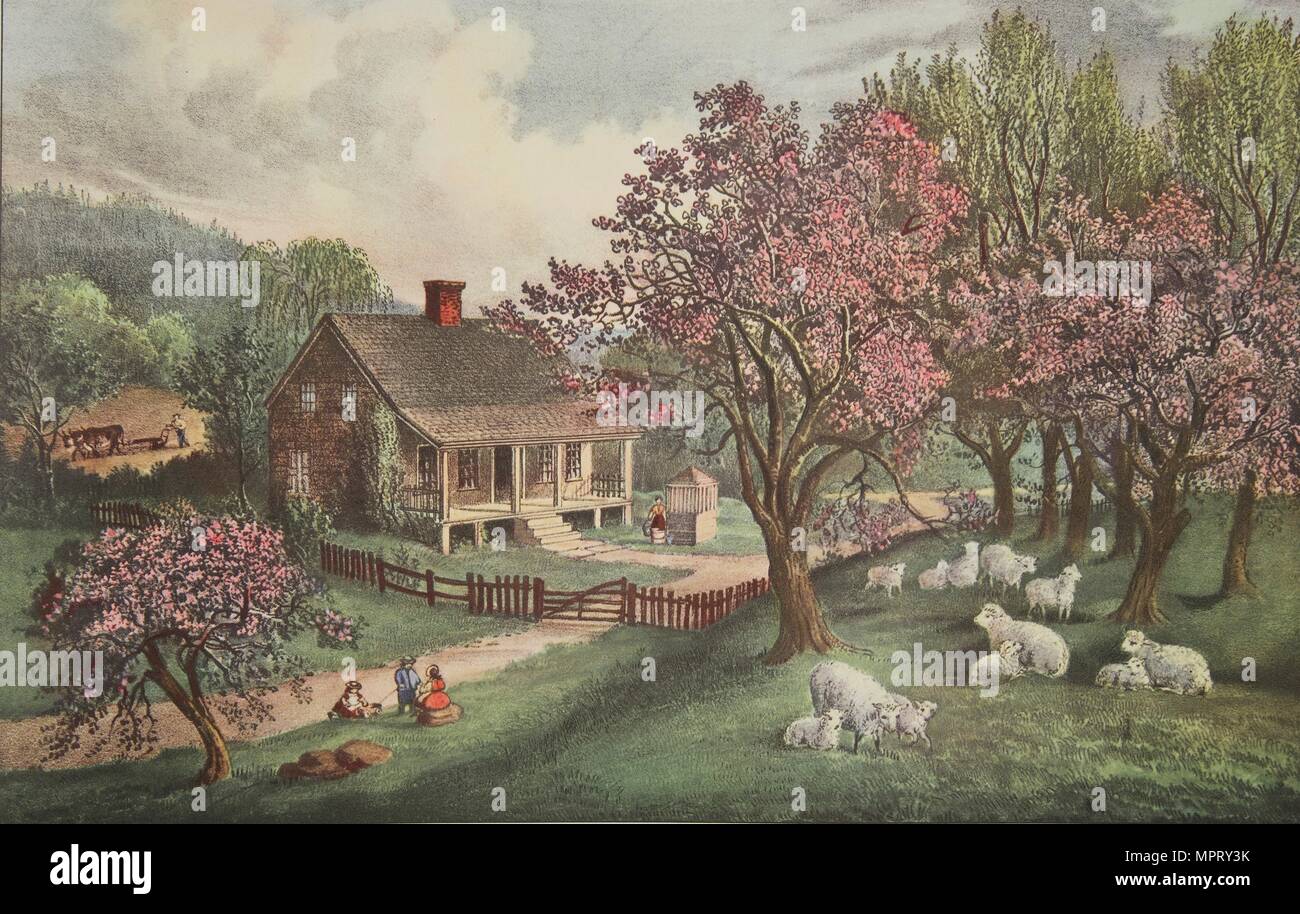 American Homestead - Spring, pub. 1869, Currier & Ives (Colour ...