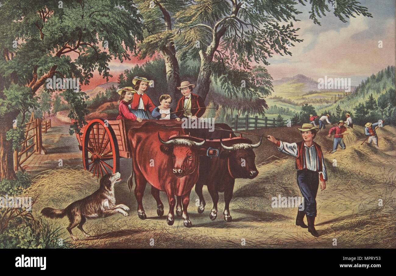 Haying-time, The First Load, pub. 1868, Currier & Ives (Colour ...