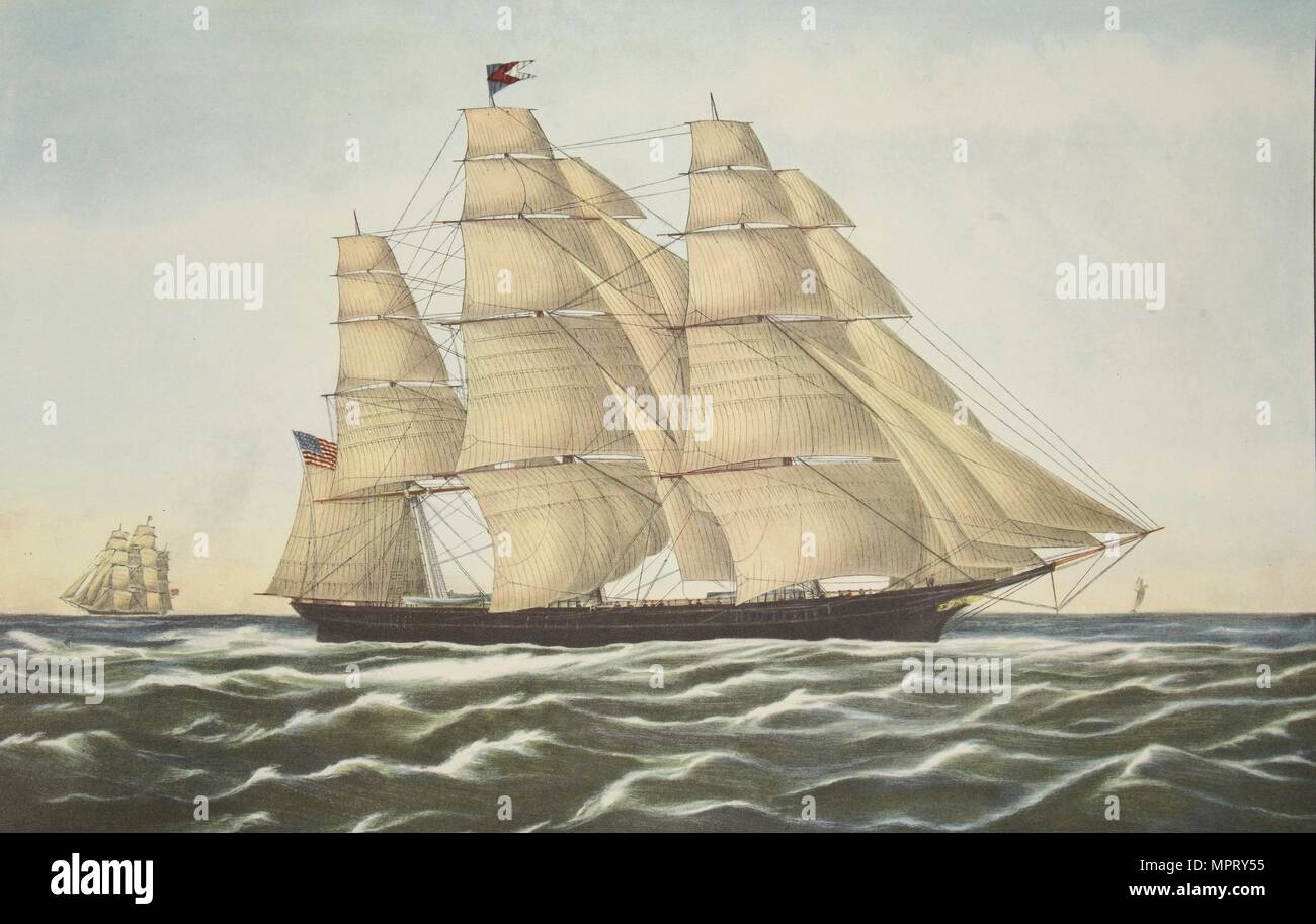 Clipper Ship ,'Flying Cloud' , pub. 1852, Currier & Ives (Colour ...
