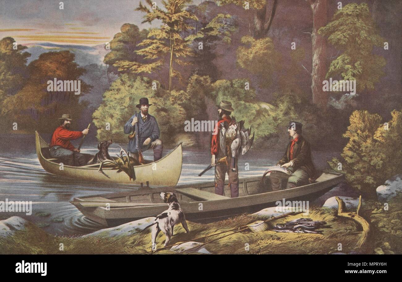 Life In The Woods, 'Returning to Camp' , pub. 1860, Currier & Ives ...