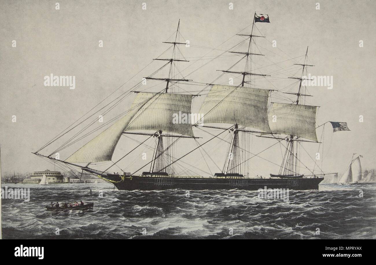 Clipper Ship 'Nightingale' , 1854, Currier & Ives (Colour Lithograph ...