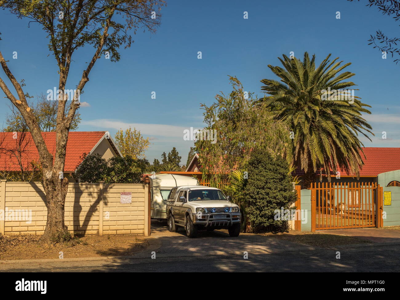 Johannesburg, South Africa - unidentified family departs on a caravan ...