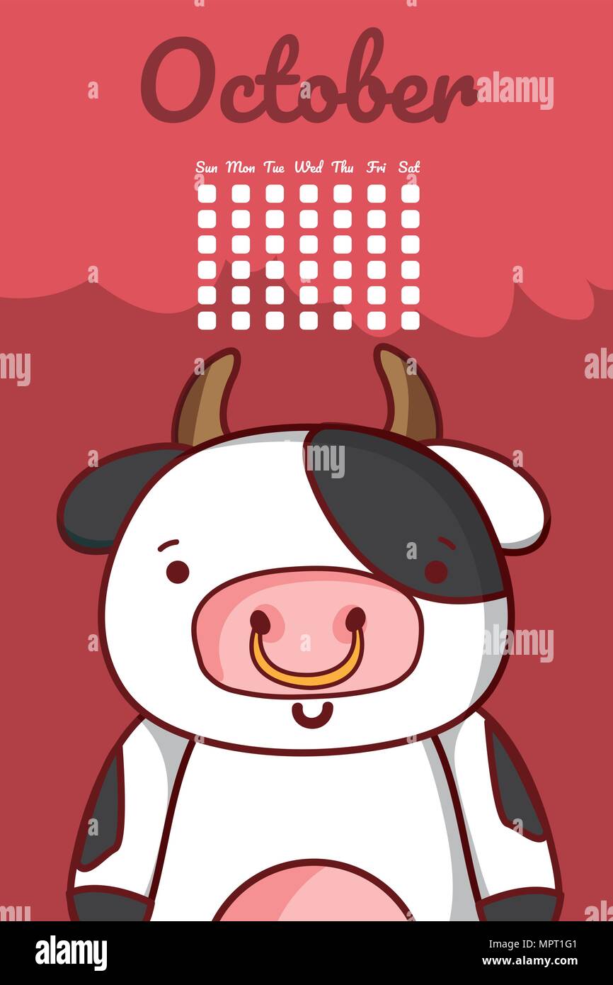 Cow cute calendar design Stock Vector Image & Art - Alamy