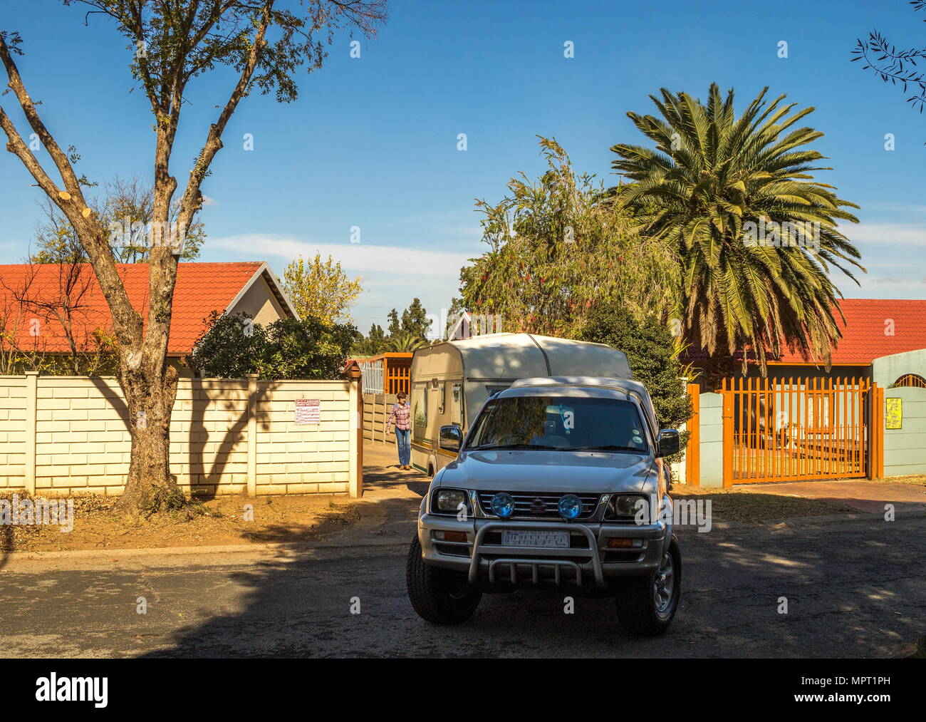 Johannesburg, South Africa - unidentified family departs on a caravan ...