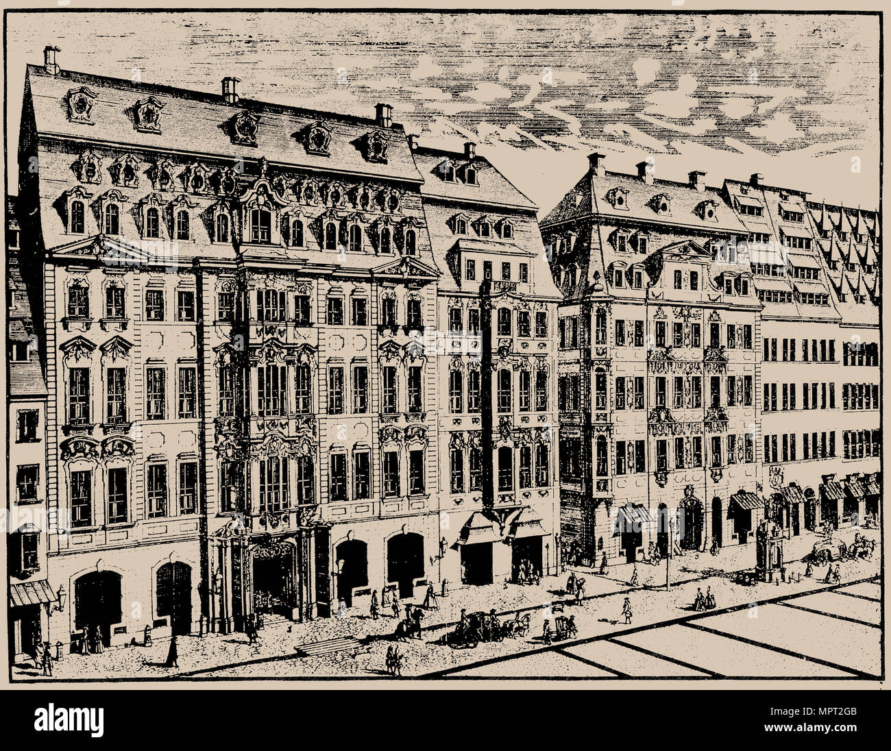 Katharinenstrasse in Leipzig. In the centre - Café Zimmermann, where ...