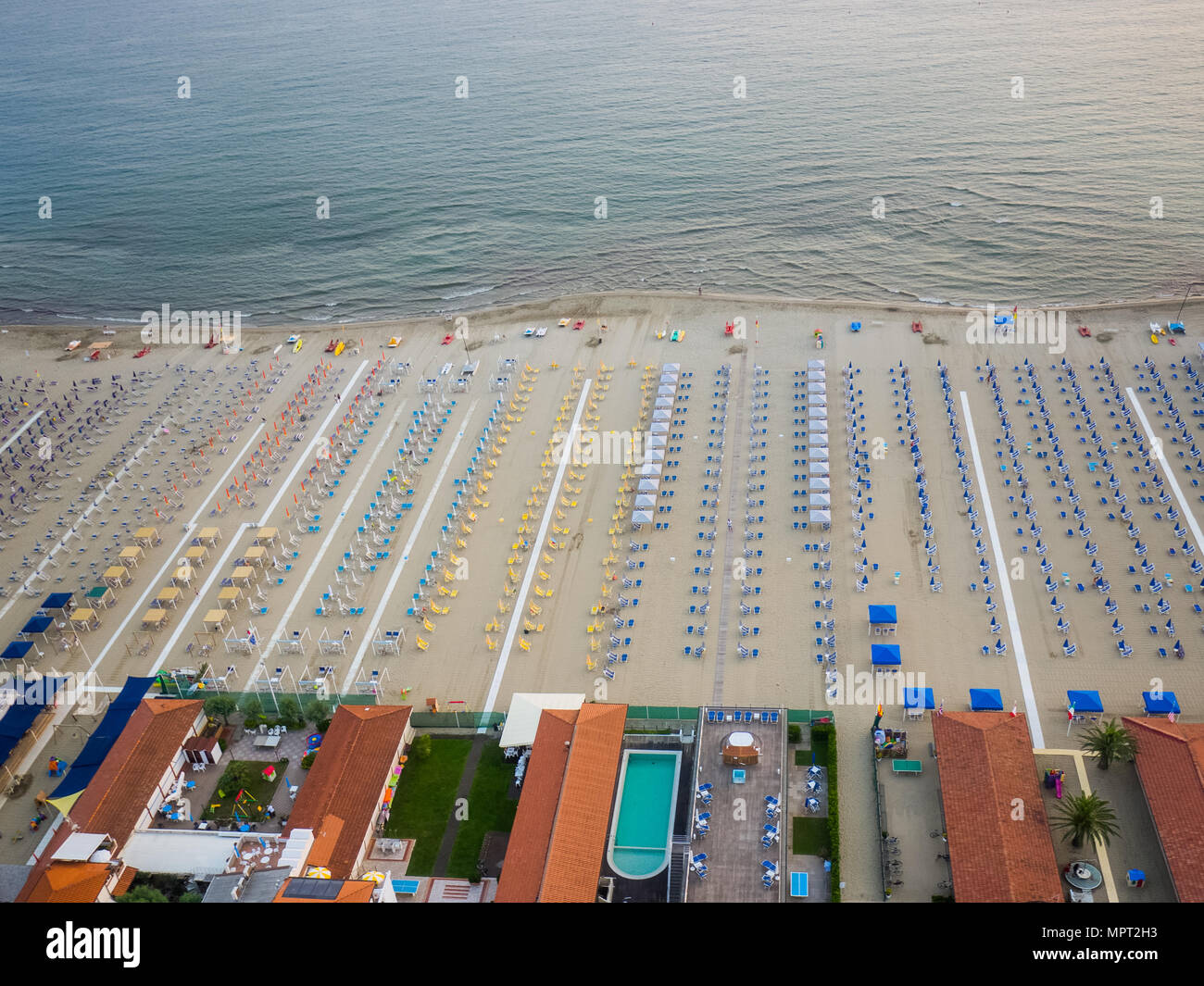 Aerial view of the pier of marina di pietrasanta with the beach and ...