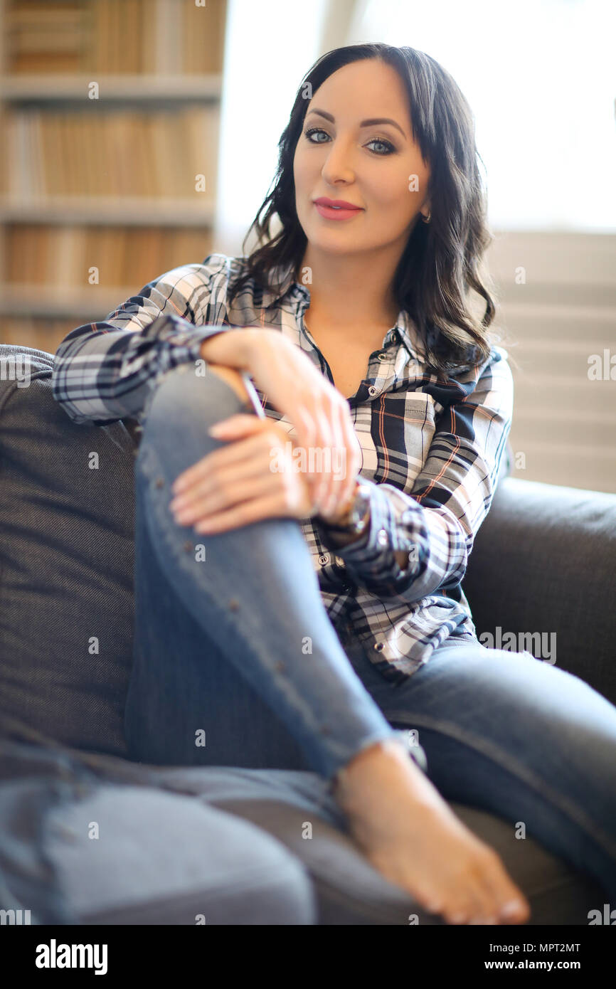 Lifestyle. Beautiful woman at home Stock Photo - Alamy