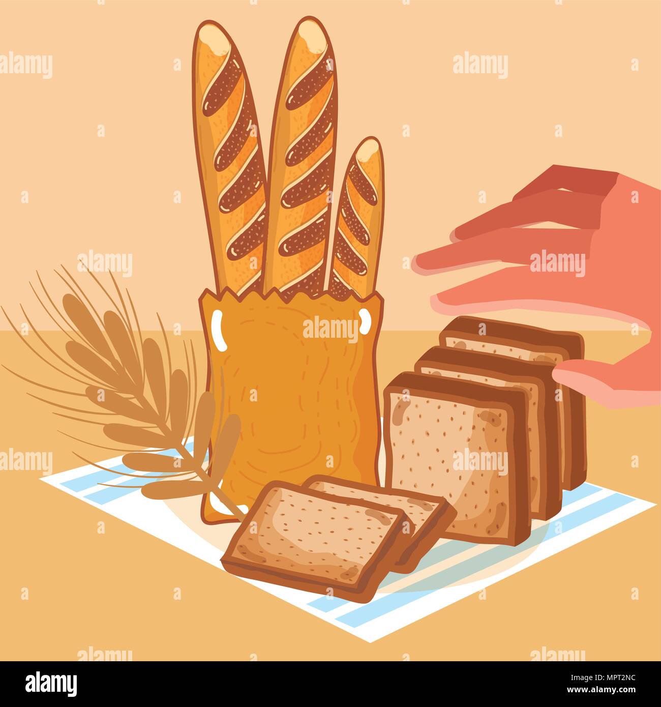 Hand grabbing delicious breads Stock Vector Image & Art - Alamy