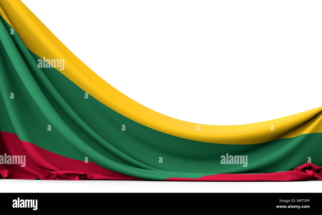 Lithuania national flag hanging fabric banner. 3D Rendering Stock Photo ...