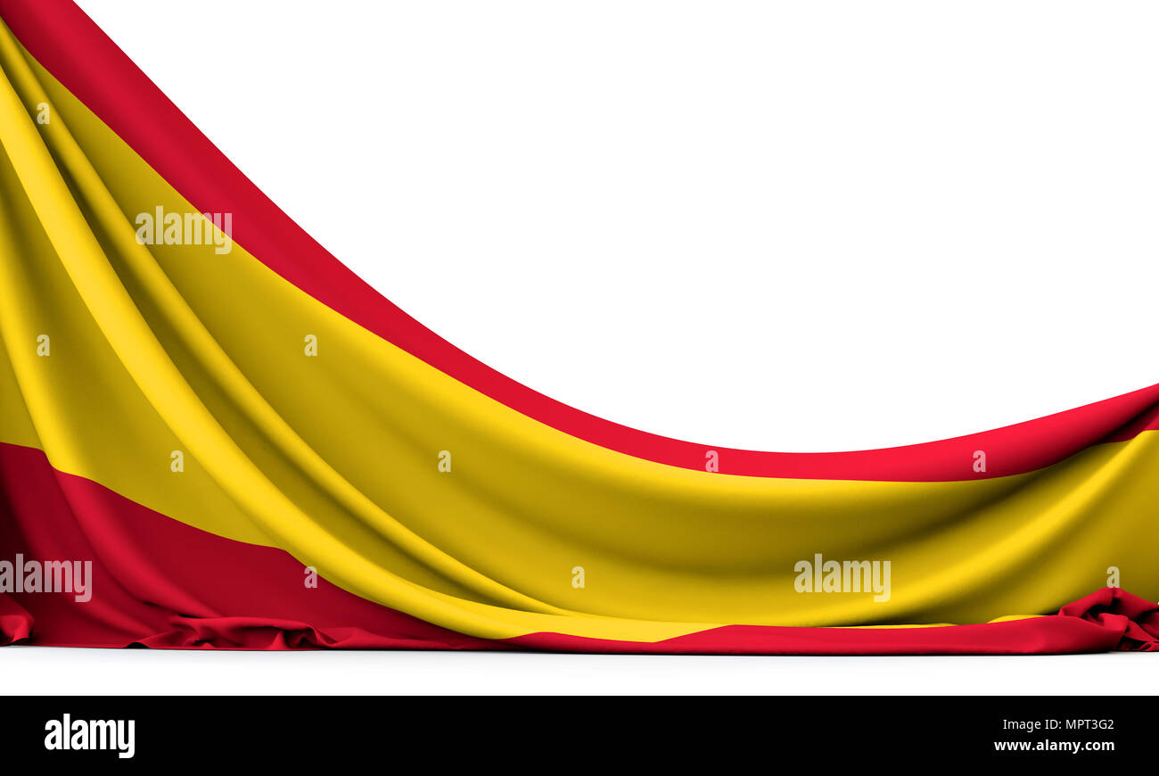 Spain national flag hanging fabric banner. 3D Rendering Stock Photo - Alamy