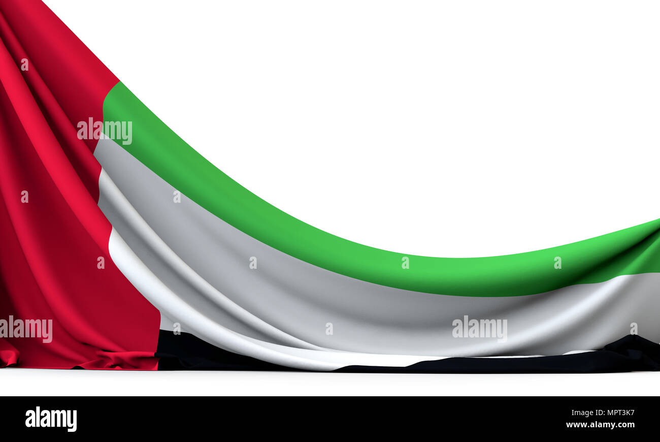 United Arab Emirates national flag hanging fabric banner. 3D Rendering ...