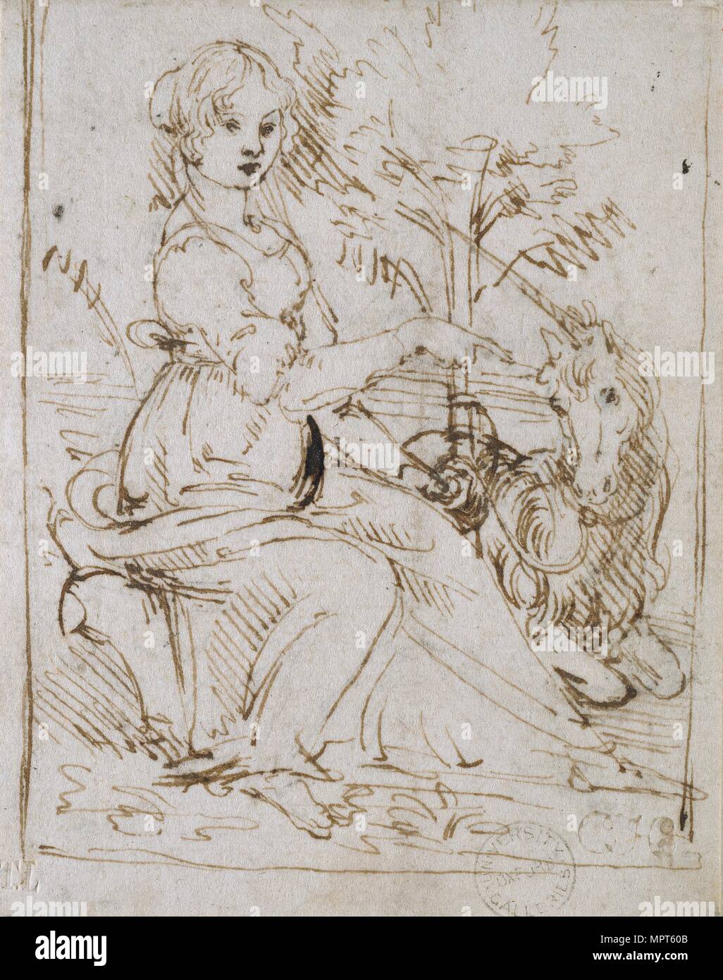 A Maiden with a Unicorn, late 1470s. Artist: Leonardo da Vinci Stock ...