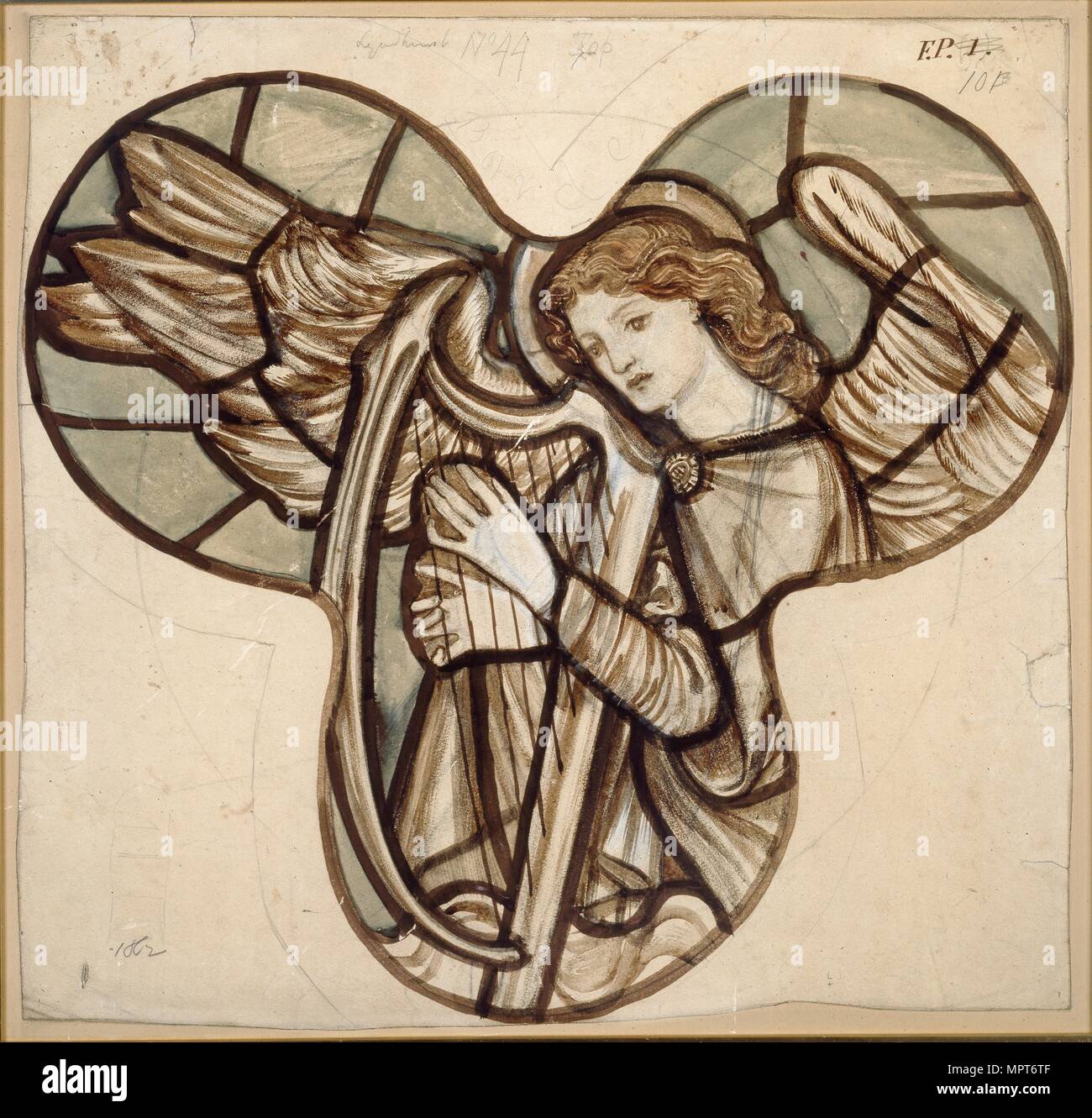 Design for stained glass in Lyndhurst Church: An Angel Harpist, 1862 ...