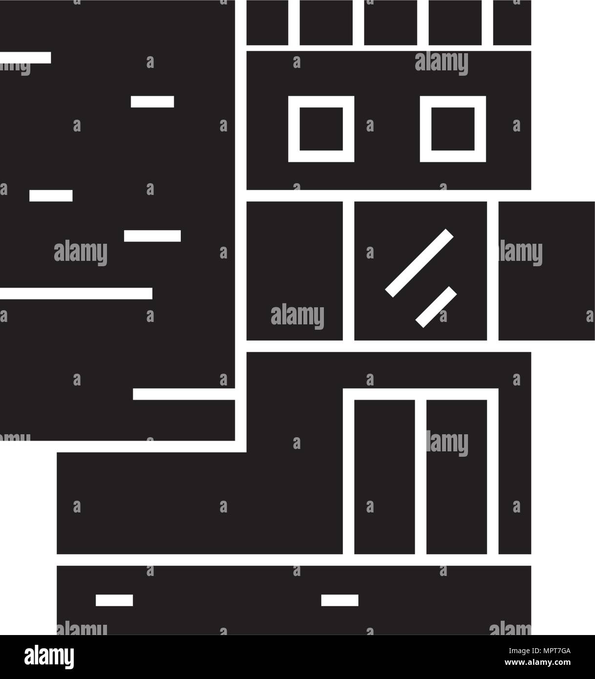 Small office building black icon, vector illustration. Small office ...