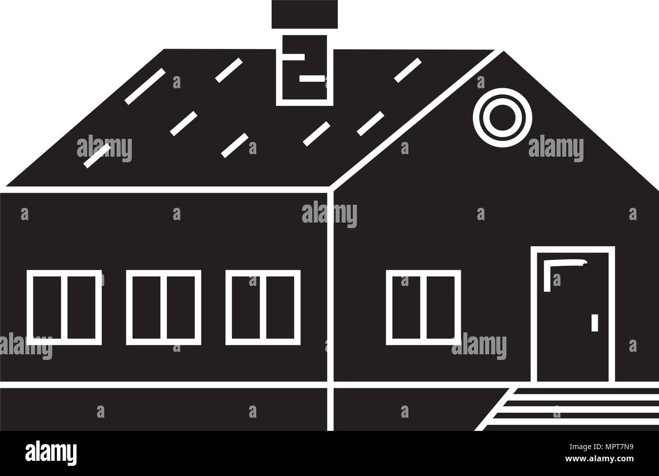 Village building black icon, vector illustration. Village building ...