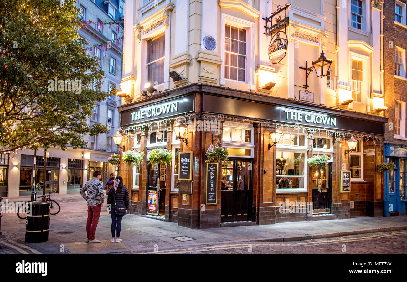 The Crwn Pub at Night The Seven Dials London UK Stock Photo - Alamy