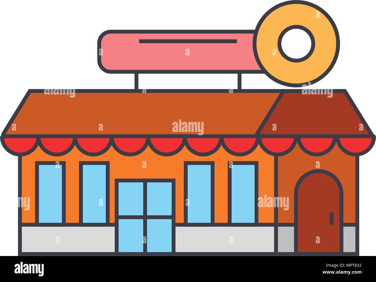 Fast food cafe building line icon, vector illustration. Fast food cafe ...