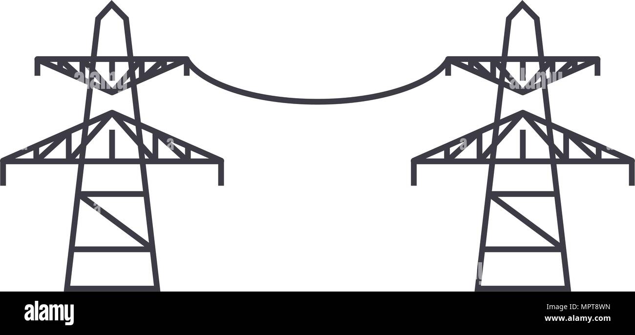 Transmission lines line icon concept. Transmission lines flat vector sign, symbol, illustration ...