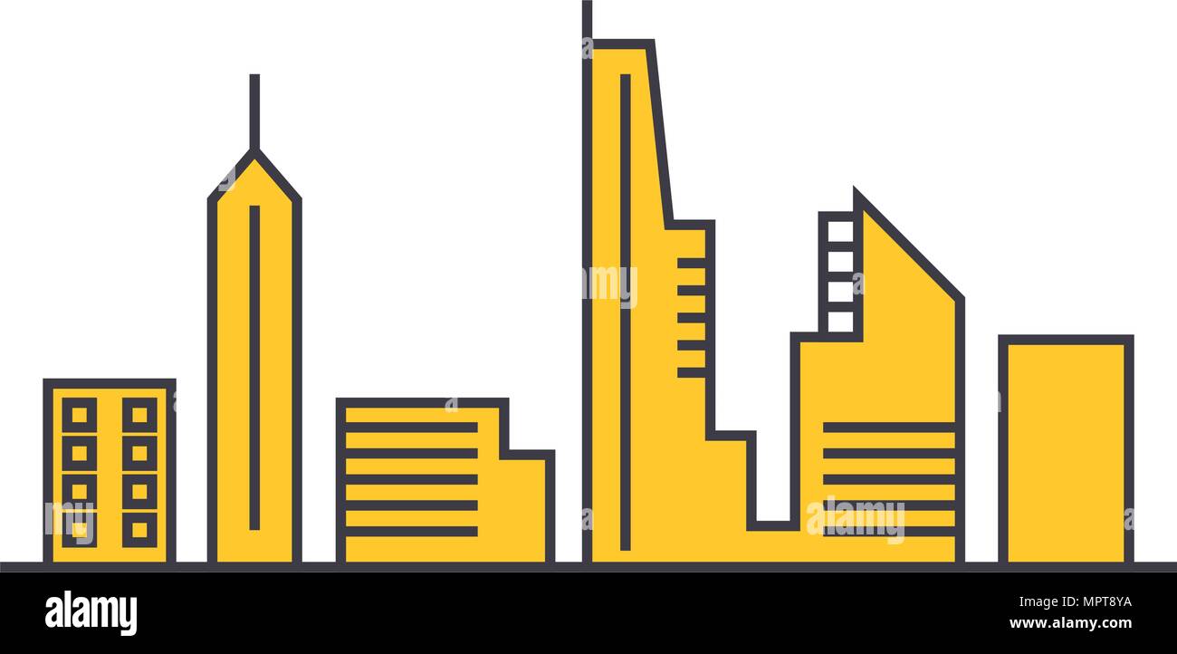 Urban skyline line icon concept. Urban skyline flat vector sign, symbol ...