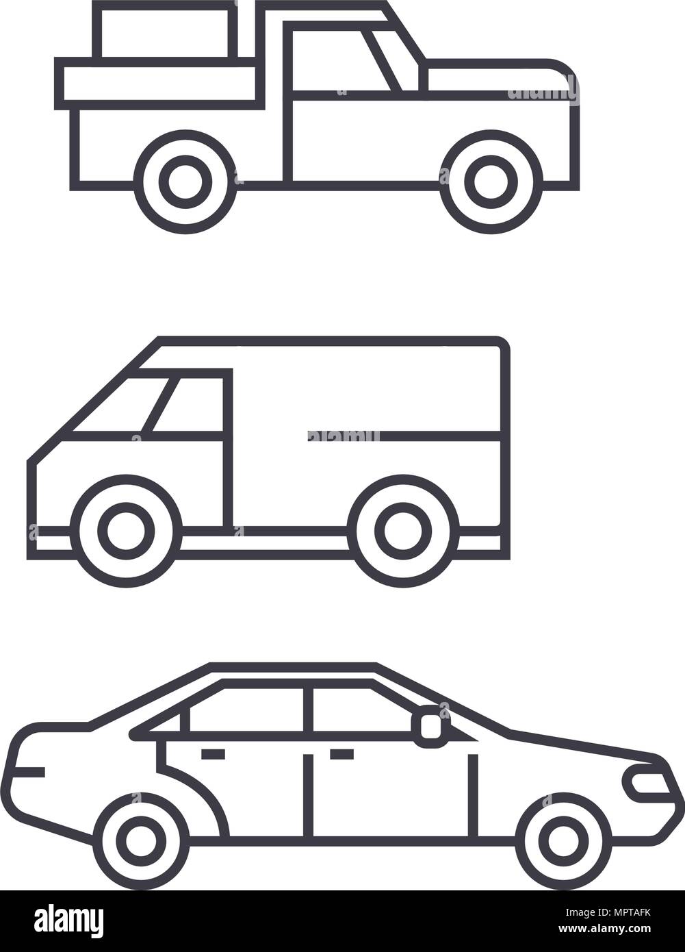 Pickup car thin line icon concept. Pickup car linear vector sign ...