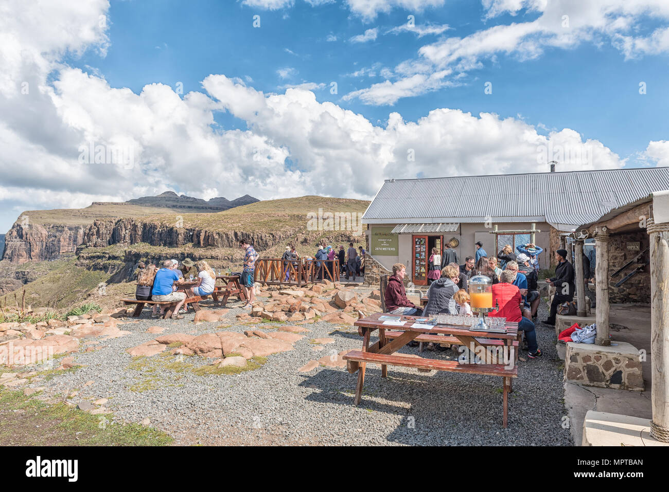 SANI TOP, LESOTHO - MARCH 24, 2018: Unidentified tourists at the Sani ...