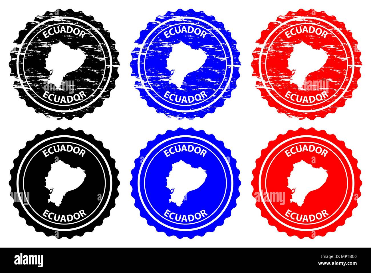 Ecuador Rubber Stamp Vector Republic Of Ecuador Map Pattern Sticker Black Blue And Red