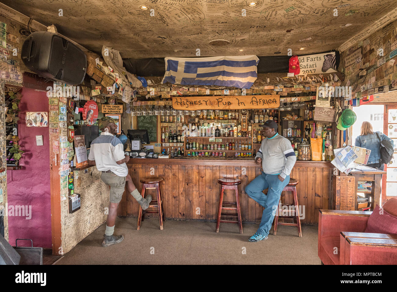 SANI TOP, LESOTHO - MARCH 24, 2018: Unidentified people in the pub at ...