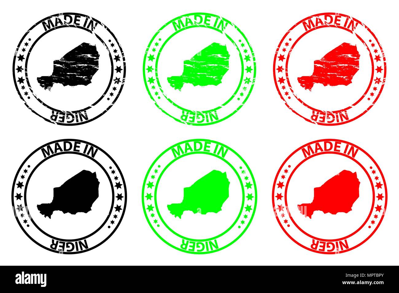 Made in Niger - rubber stamp - vector, Niger map pattern - black, green ...