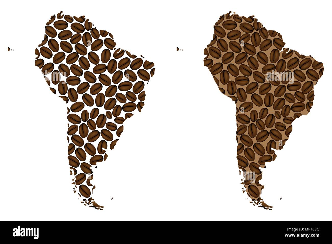 South America - map of coffee bean, South America map made of coffee ...