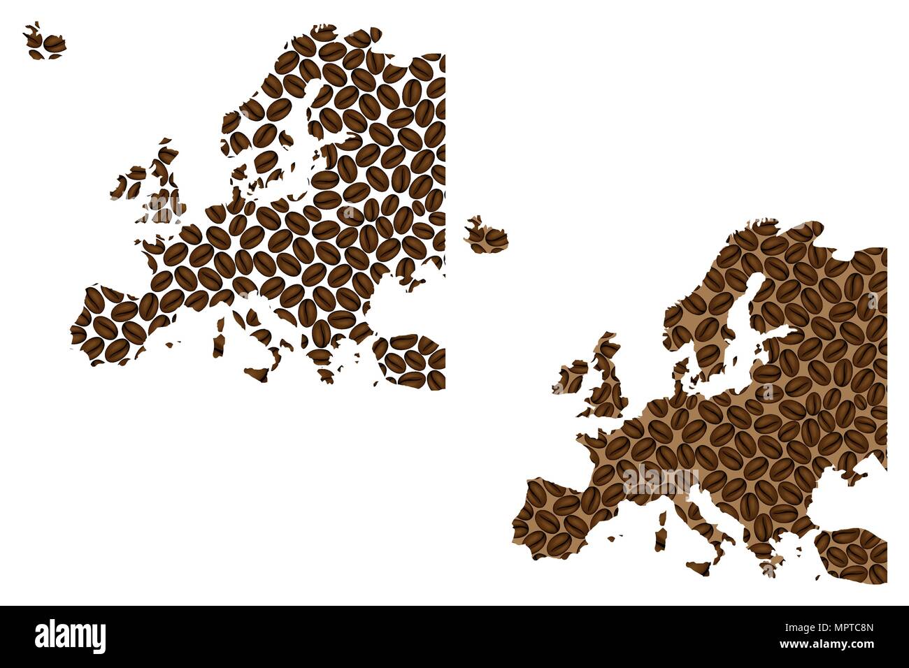 Europe - map of coffee bean, Europe map made of coffee beans Stock ...