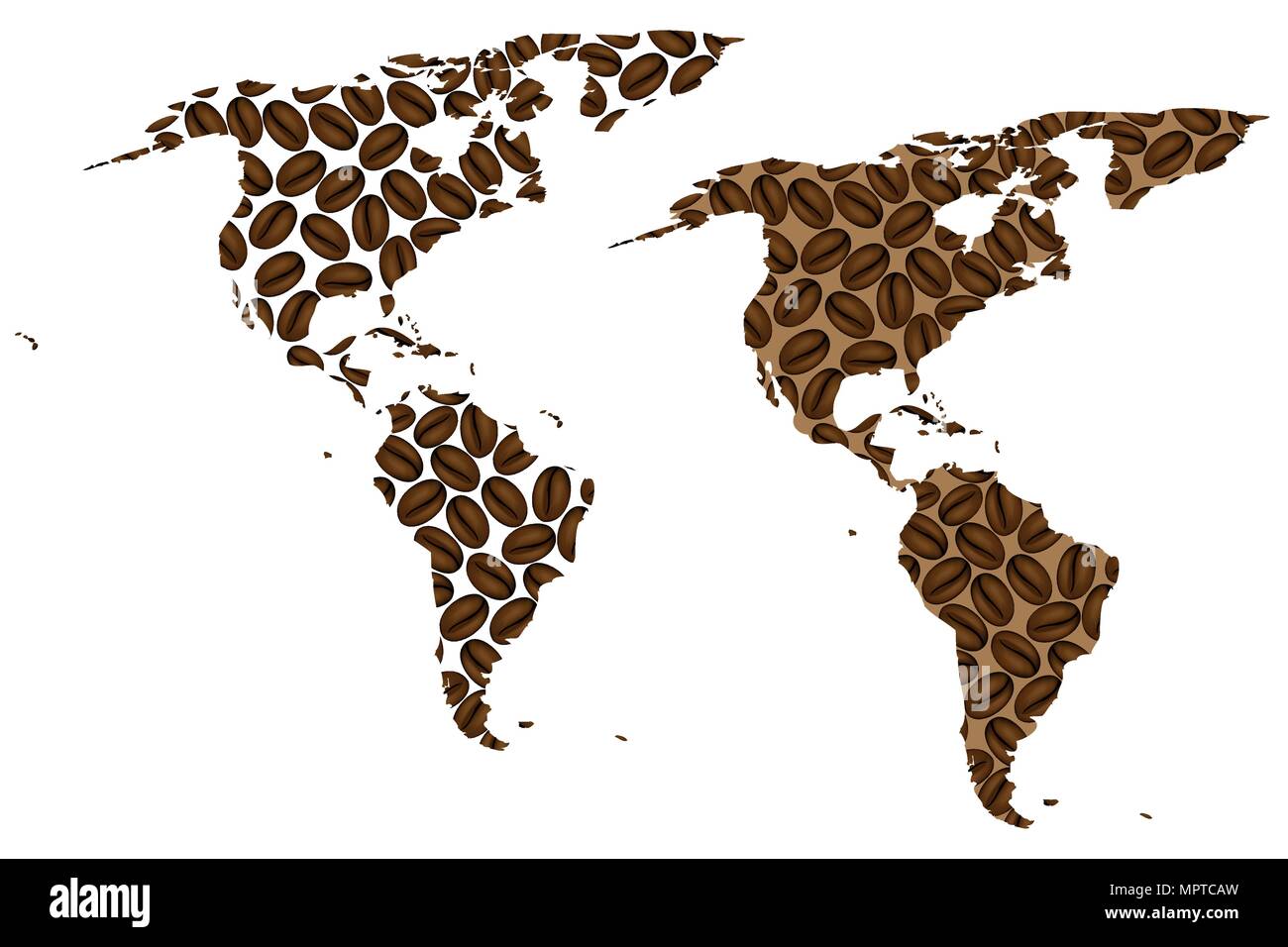North and South America - map of coffee bean, Americas map made of ...
