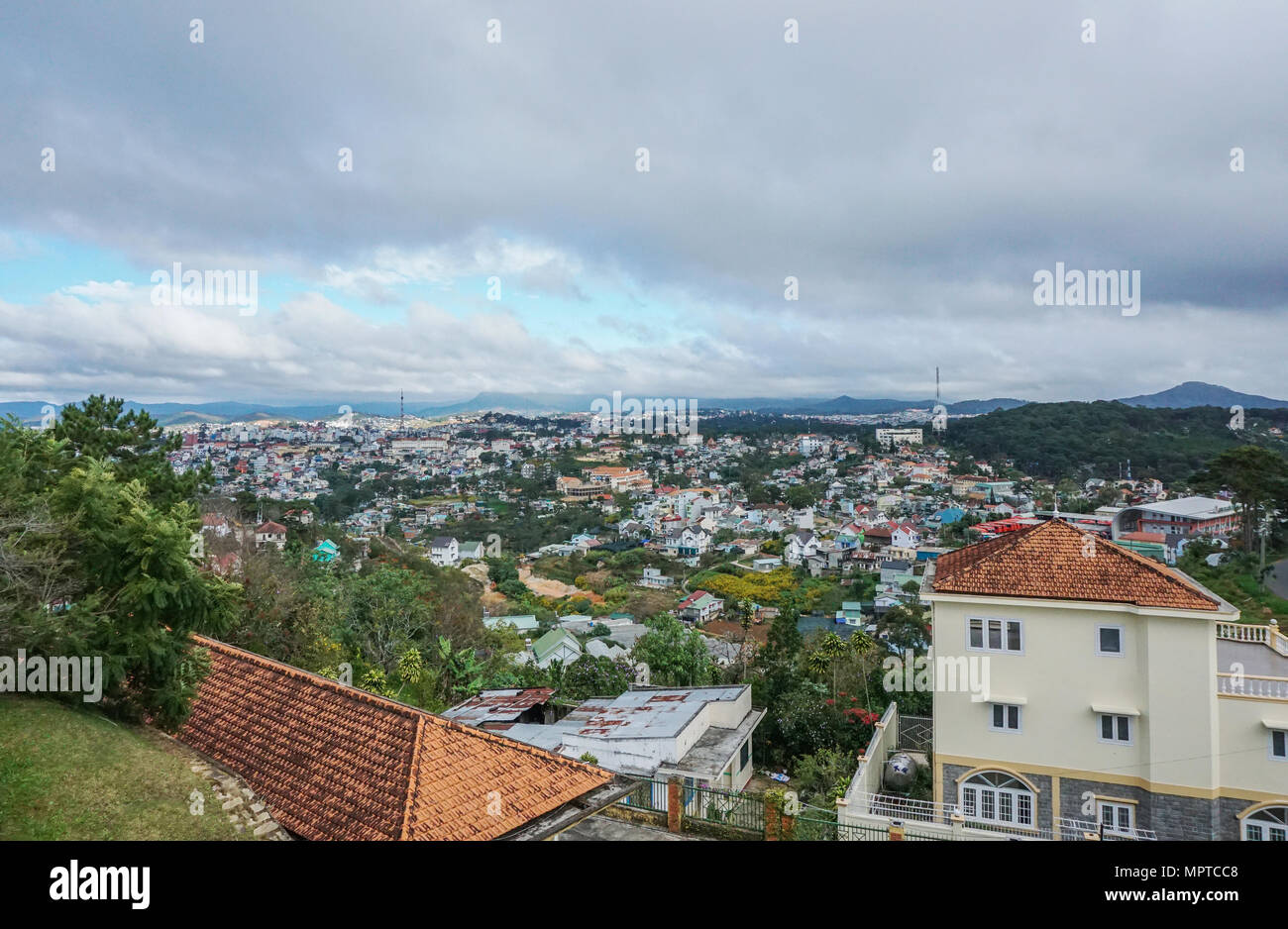Top view Dalat city with bluesky and clouds in the hill, Dalat Vietnam ...