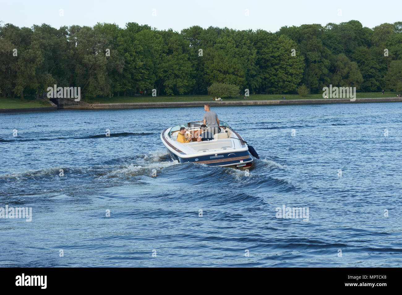 Motor boat on water Stock Photo - Alamy