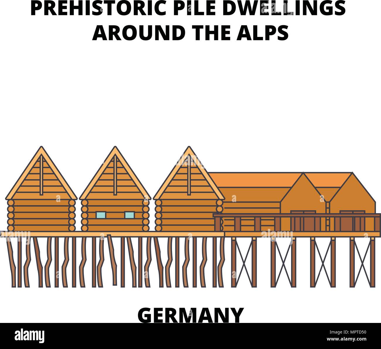 Germany, Prehistoric Pile Dwellings Around The Alps line icon concept ...