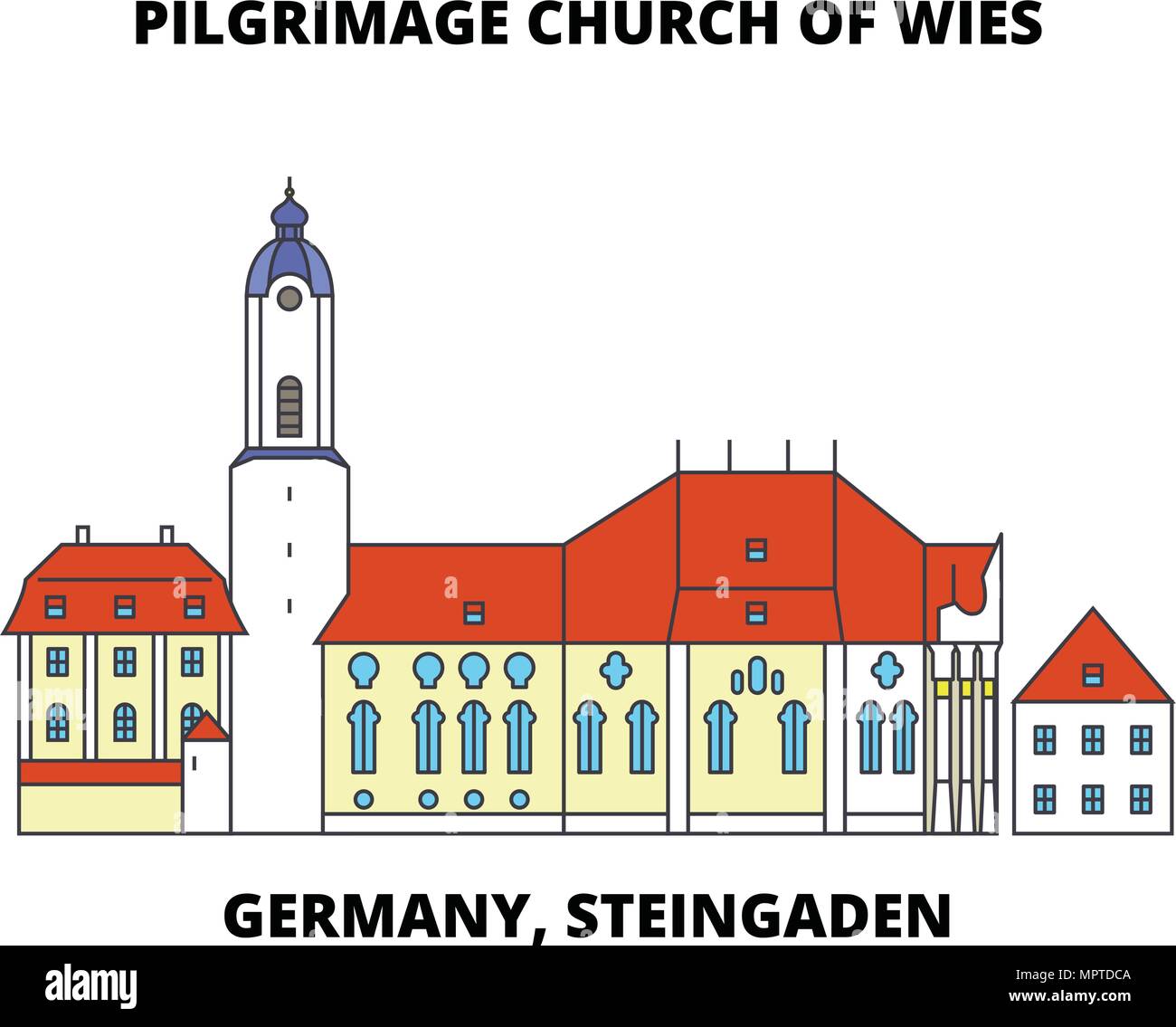 Germany, Steingaden, Pilgrimage Church Of Wies line icon concept ...