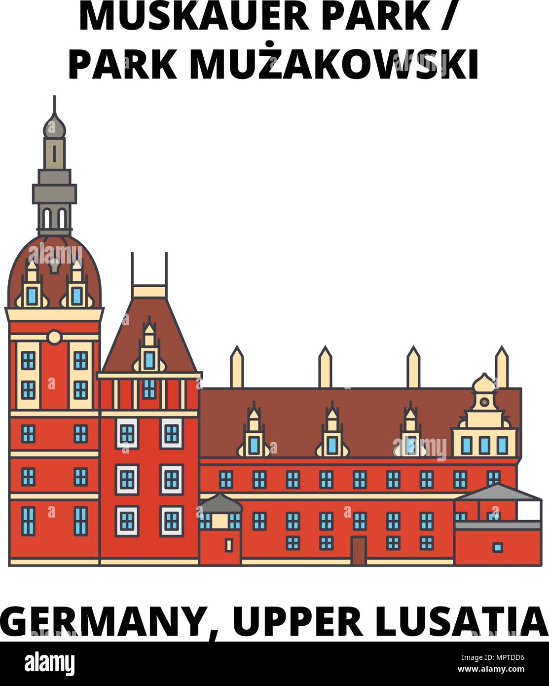 Germany, Lusatia, Park Muzakowski line icon, vector illustration ...