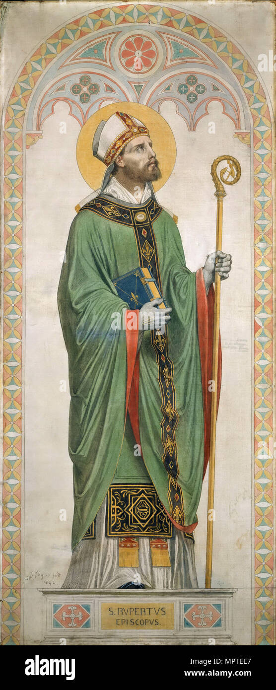 Saint Rupert of Salzburg. Cardboard for the windows of the Chapel of St ...