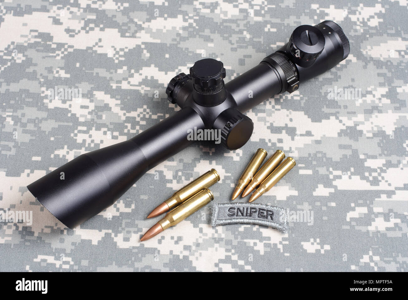 US ARMY background concept - sniper with scope and insignia Stock Photo ...