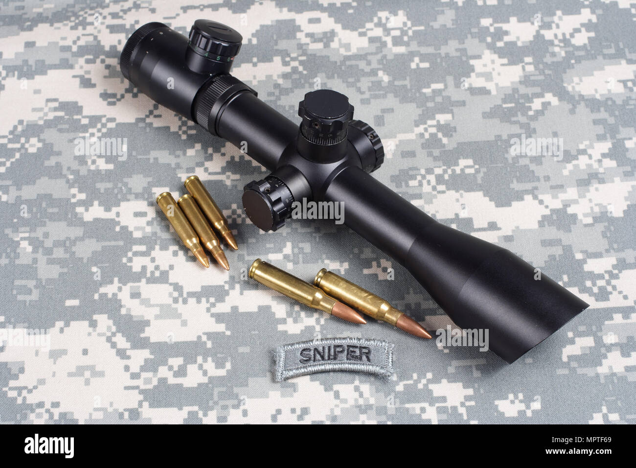 US ARMY background concept - sniper with scope and insignia Stock Photo ...