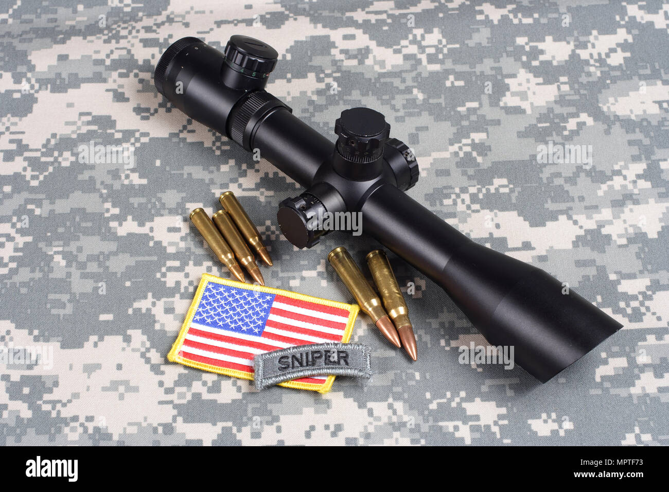 US ARMY background concept - sniper with scope and insignia Stock Photo ...