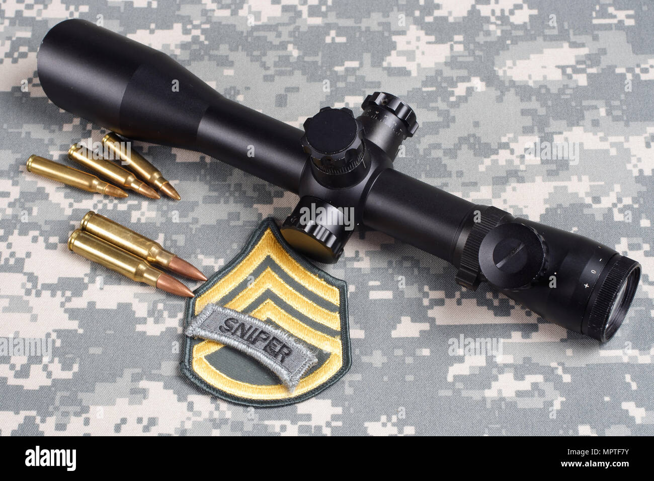 US ARMY background concept - sniper with scope and insignia Stock Photo ...