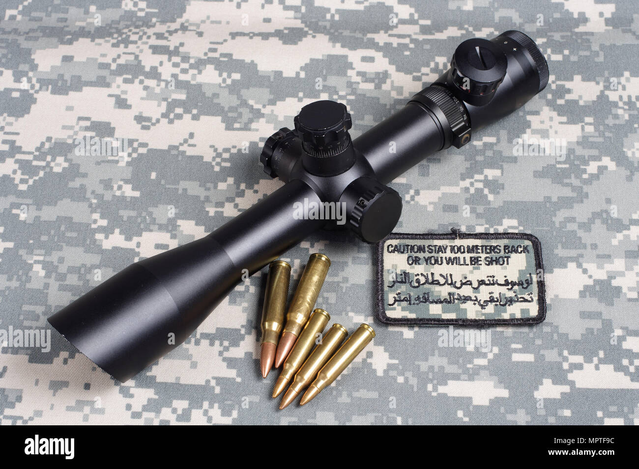 US ARMY background concept - sniper with scope and insignia Stock Photo ...