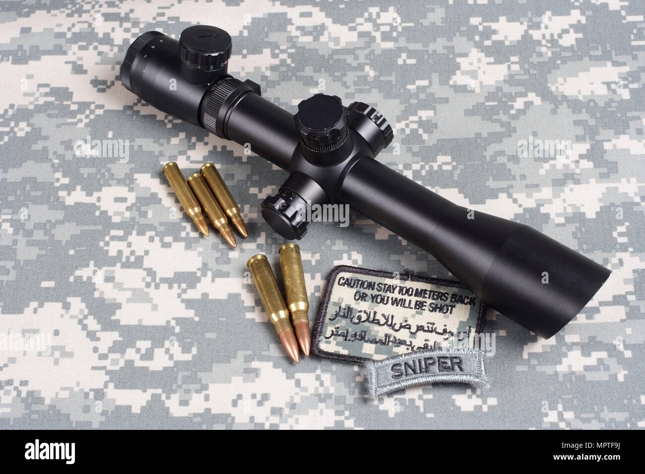 US ARMY background concept - sniper with scope and insignia Stock Photo ...