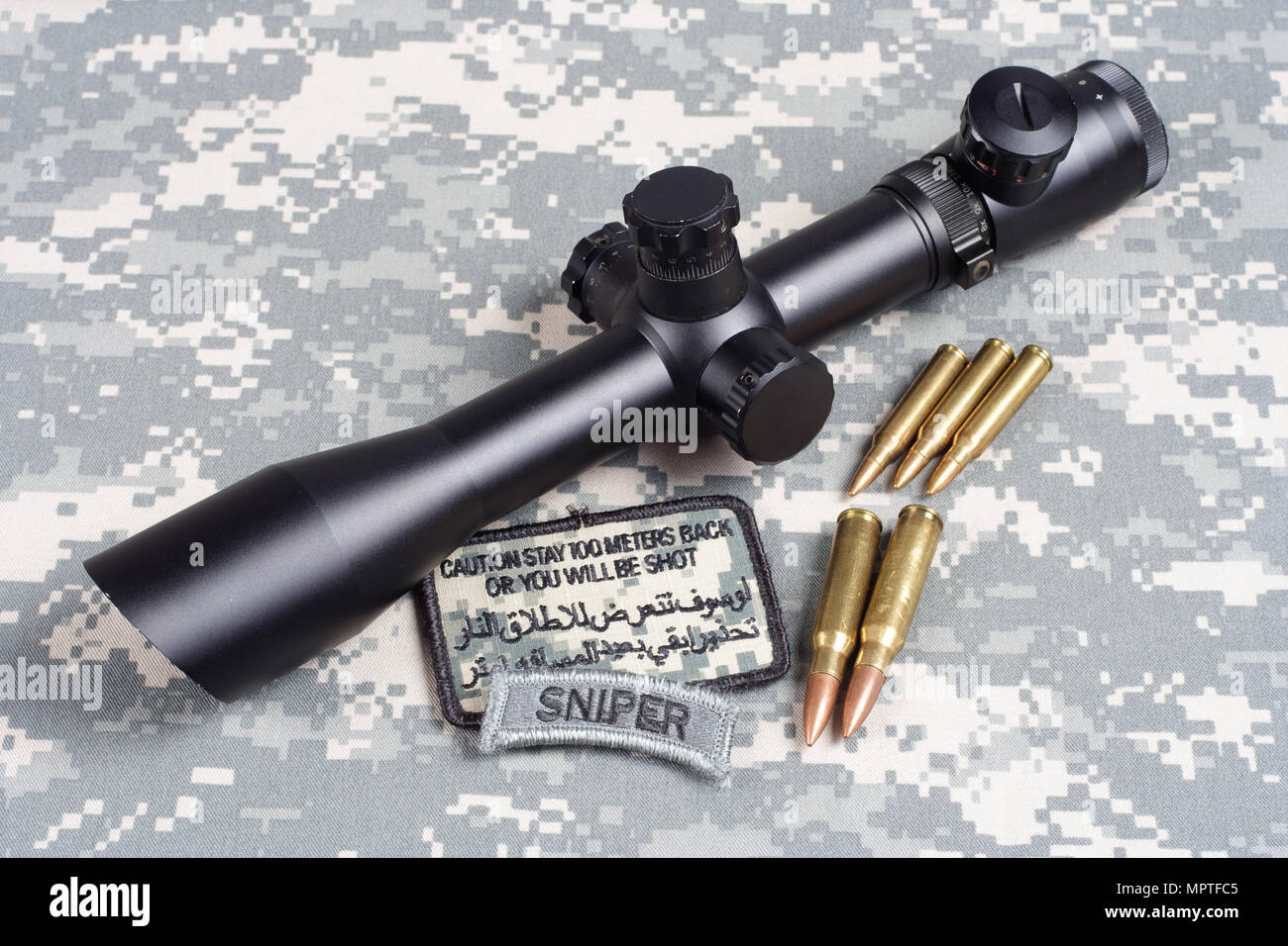 US ARMY background concept - sniper with scope and insignia Stock Photo ...